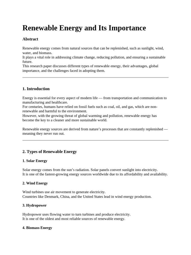 Importance of Renewable Energy Sources | PDF | Renewable Energy ...