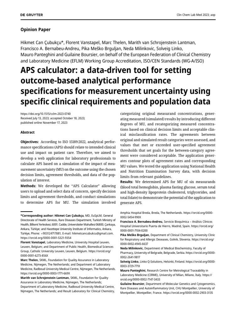 APS Calculator - A Data-Driven Tool For Setting Outcome-Based ...