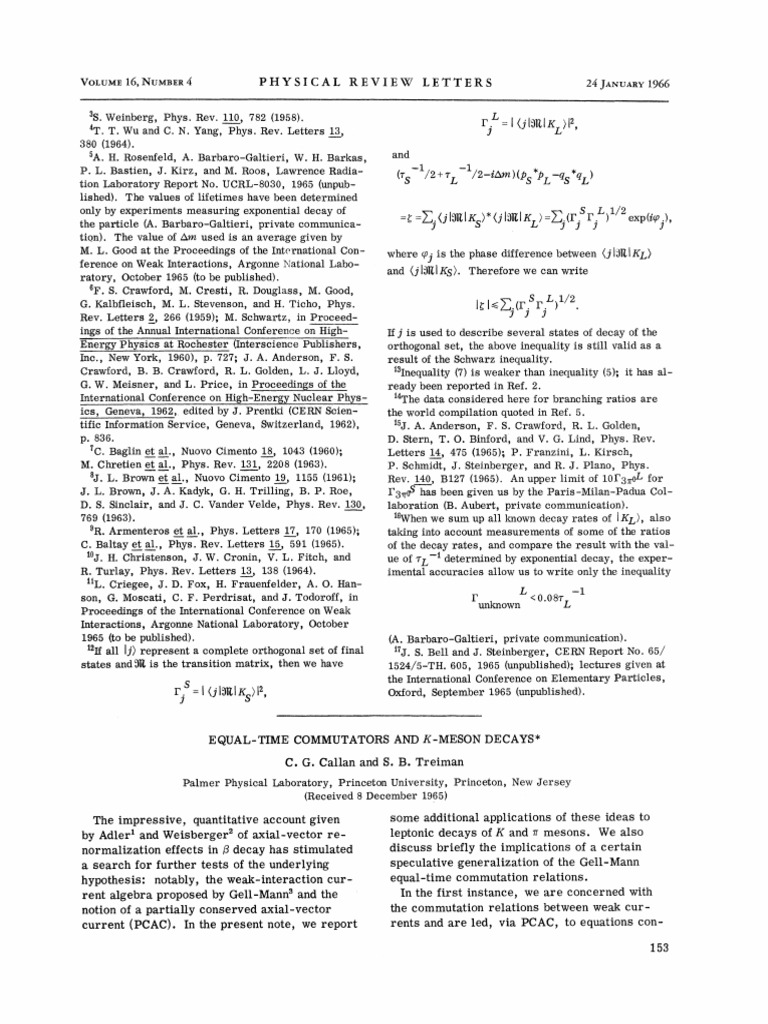 Callan1966 Equal Time Commutators and K Meson Decays | PDF | Physics ...