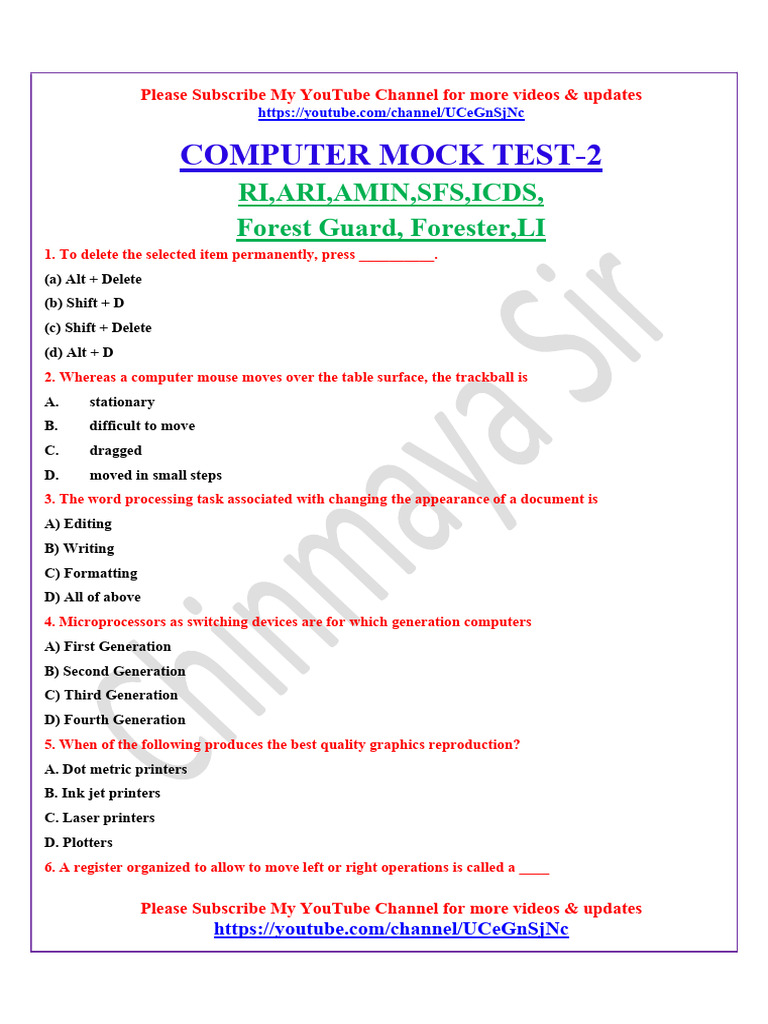 Computer Mock Test Questions & Answers | PDF | Printer (Computing ...