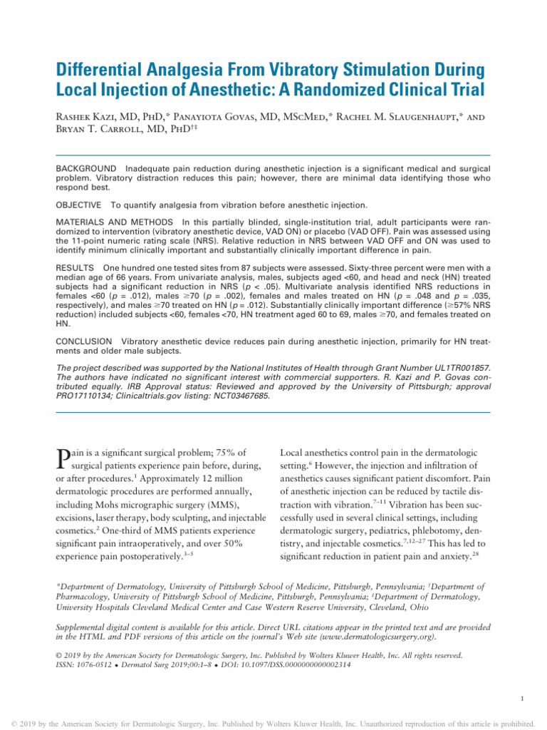 Differntial Analgesia From Vibratory Stimulation During Local Injection ...