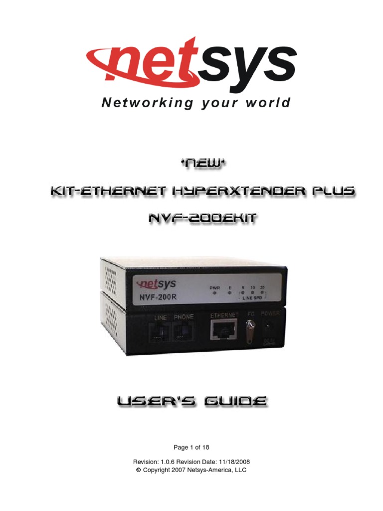 Netsys NVF-200EKIT User Guide 1.0.6 | PDF | Ethernet | Electrical Connector