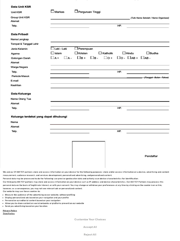 Data Unit KSR Registration Form | PDF
