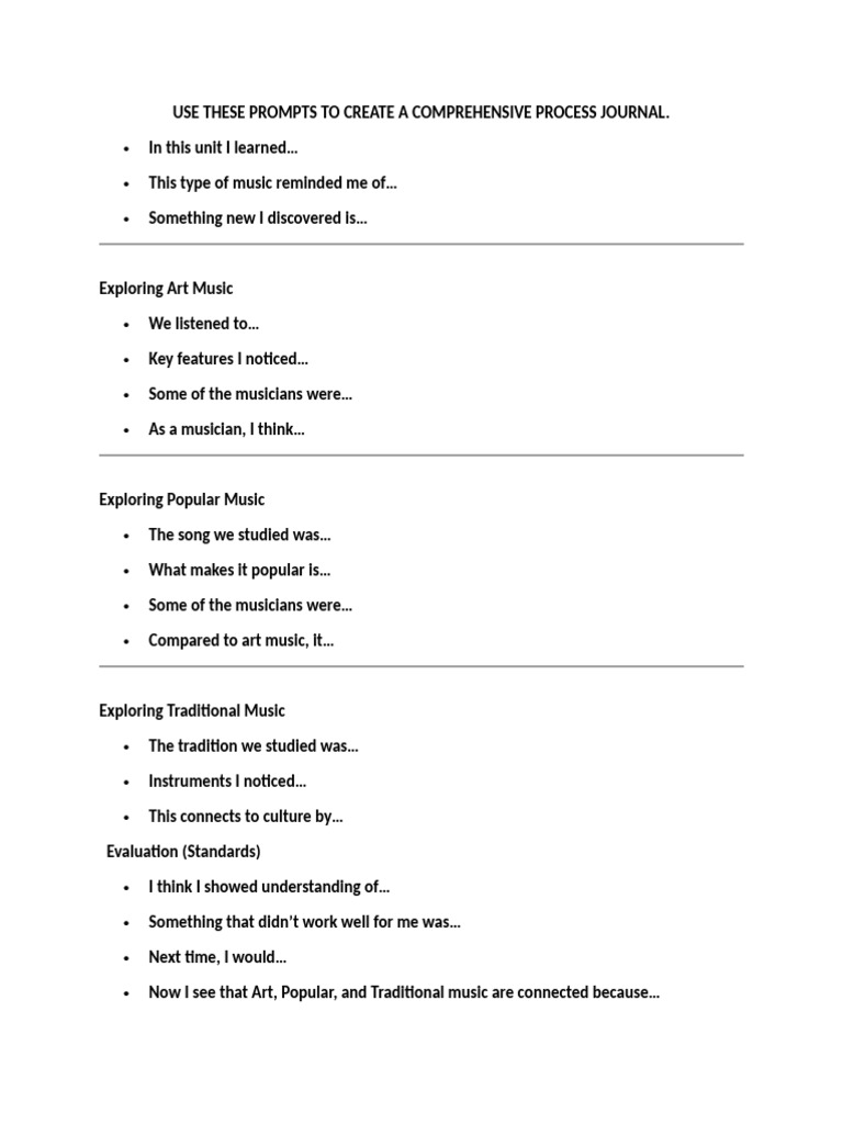 Myp 1 Music Process Journal | PDF