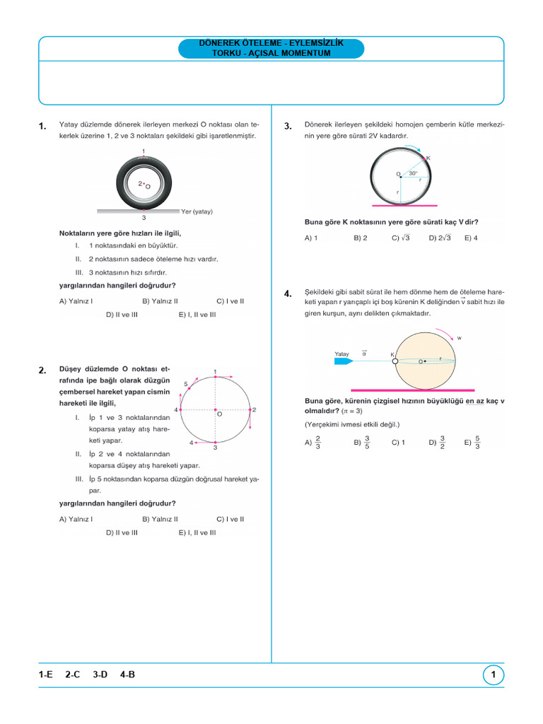 Dönerek Öteleme - Eylemsi̇zli̇k Torku - Açisal Momentum | PDF