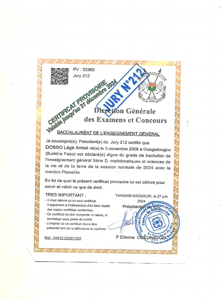 Certificat Provisoire | PDF