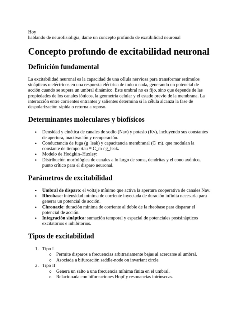 Concepto de excitabilidad neuronal | PDF | Potencial de acción | Sinapsis