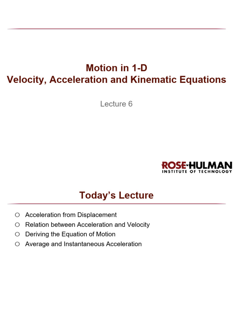 Lecture 6 Motion in 1D | PDF