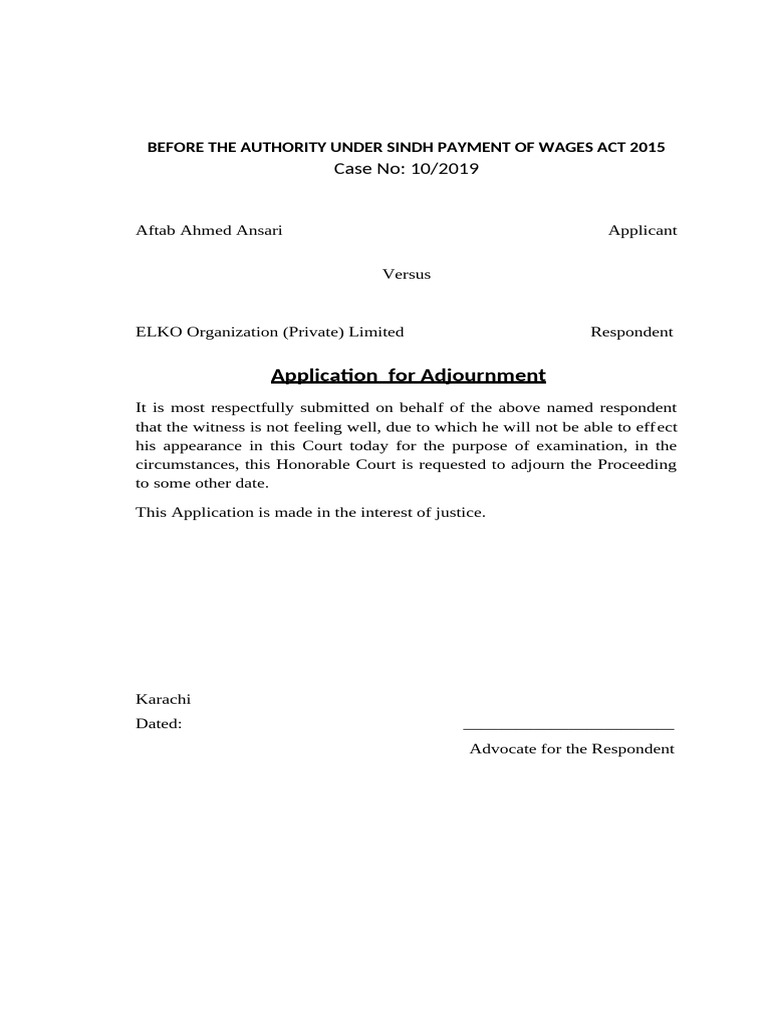 Adjournment Application Aftab Ahmed Ansari - (Witness Ill) | PDF