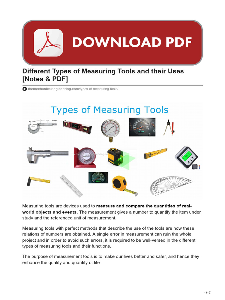 Different Types of Measuring Tools and Their Uses Notes PDF | PDF ...