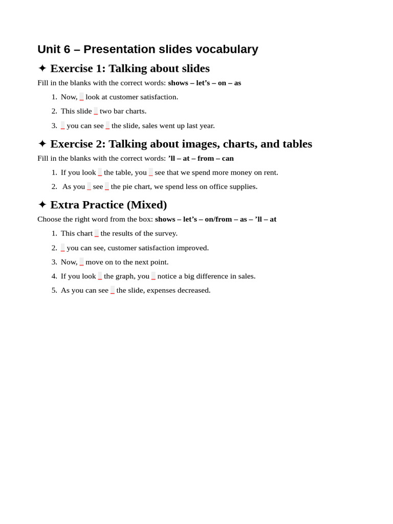 Vocabulary for Presentation Slides | PDF