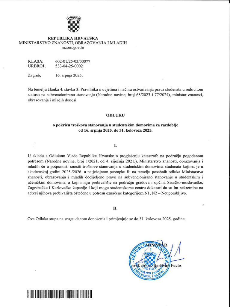 Odluka o Pokricu Troskova Stanovanja U Stud Domovima Z Razdoblje 16 ...