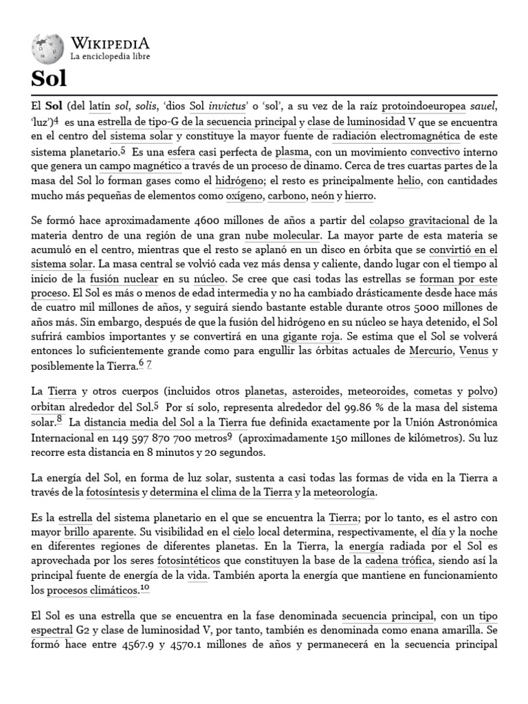 Sol - Wikipedia, La Enciclopedia Libre | PDF | Dom | Estrellas