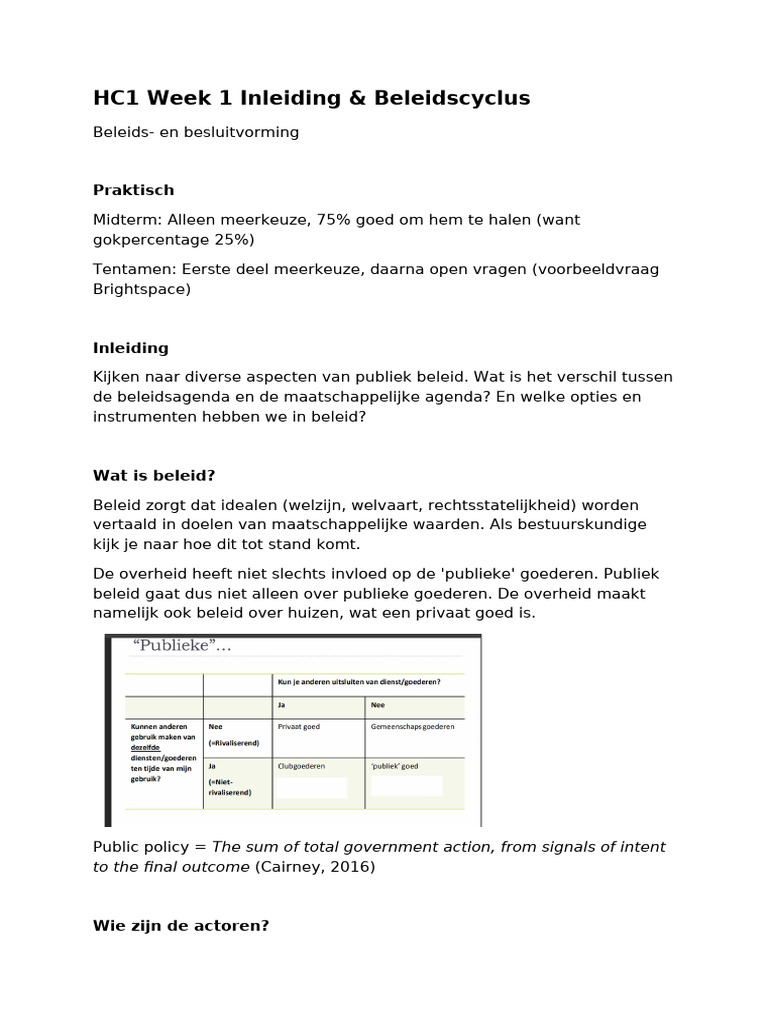 HC1 Inleiding & Beleidscyclus | PDF