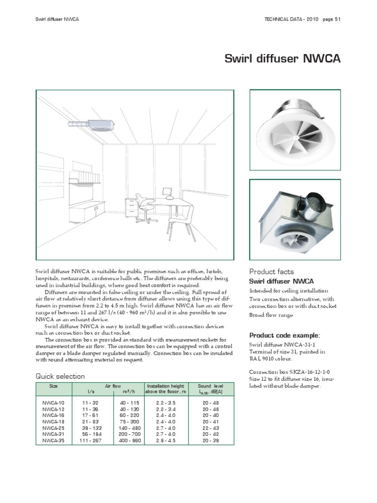 Swirl Diffusers Catalogue | PDF | Duct (Flow) | Decibel