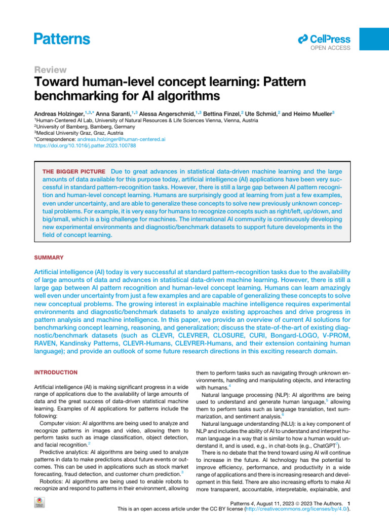 Toward Human-Level Concept Learning - Pattern Benchmarking For AI Algorithms | PDF | Artificial ...