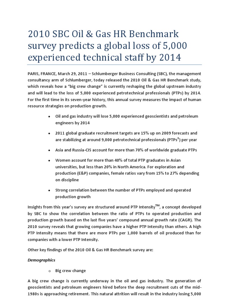 2010 SBC Oil & Gas HR Benchmark Released | PDF | Petroleum Industry ...