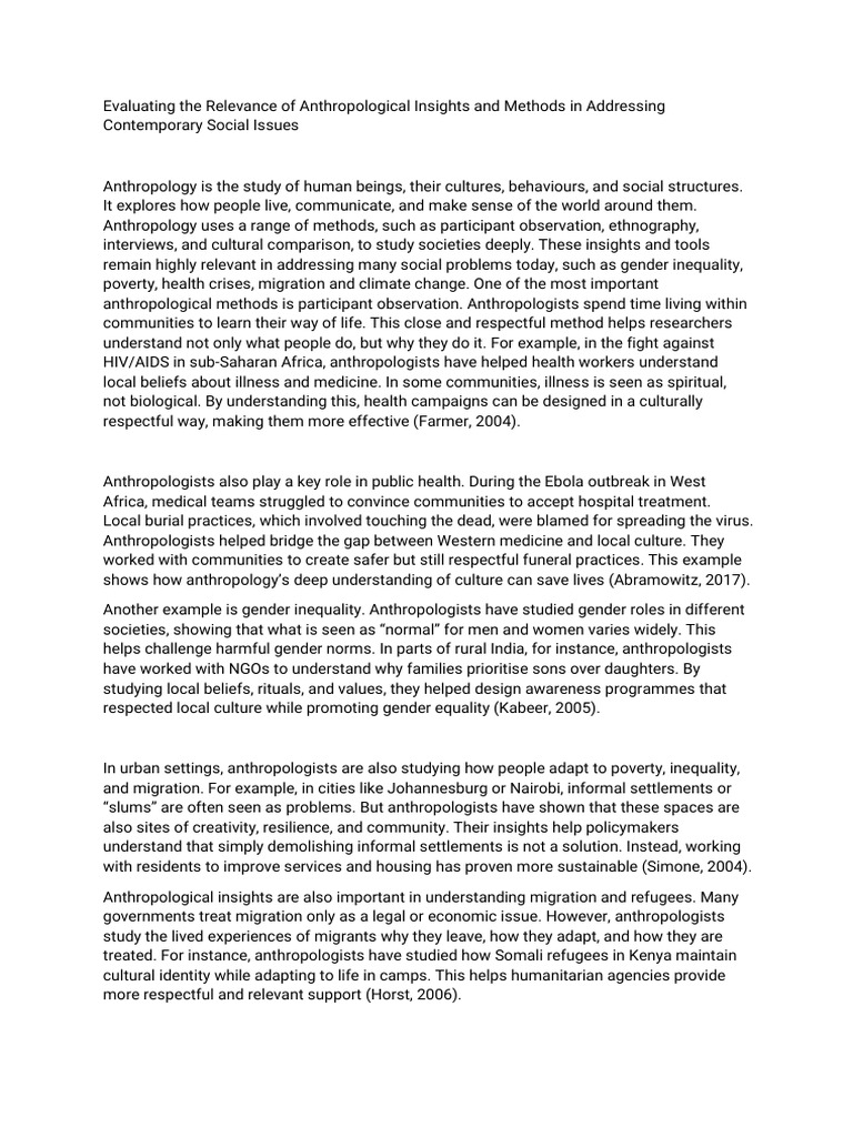 Evaluating The Relevance of Anthropological Insights and Methods in ...