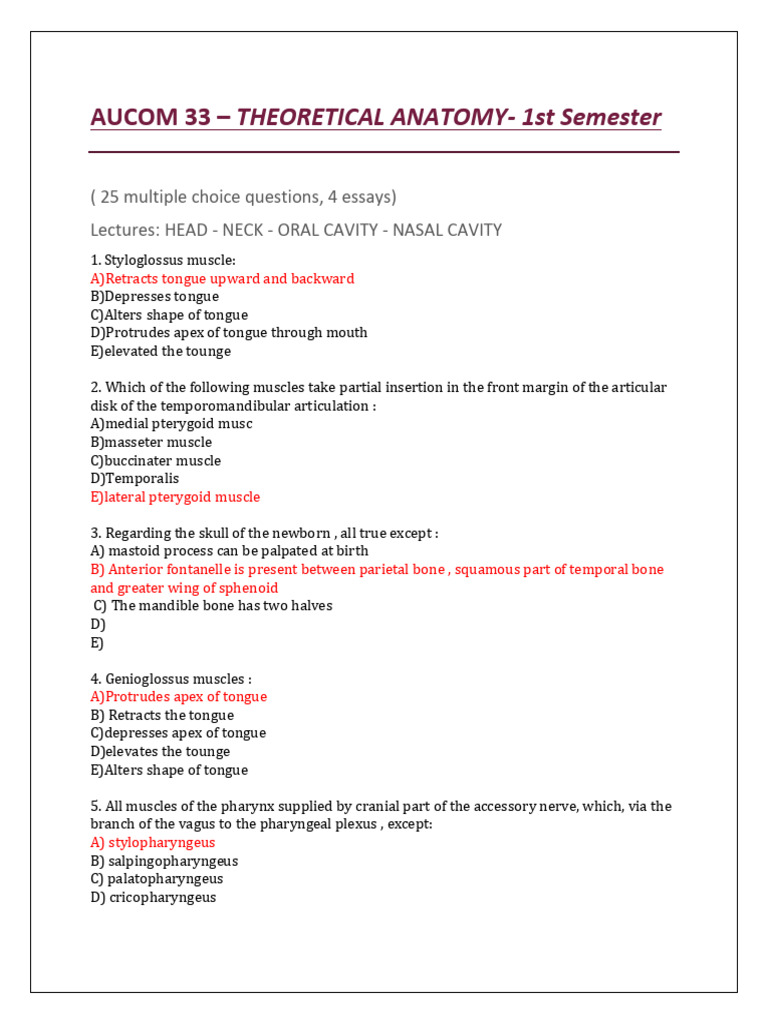 Anatomy Exam: Head & Neck Topics | PDF | Tongue | Common Carotid Artery