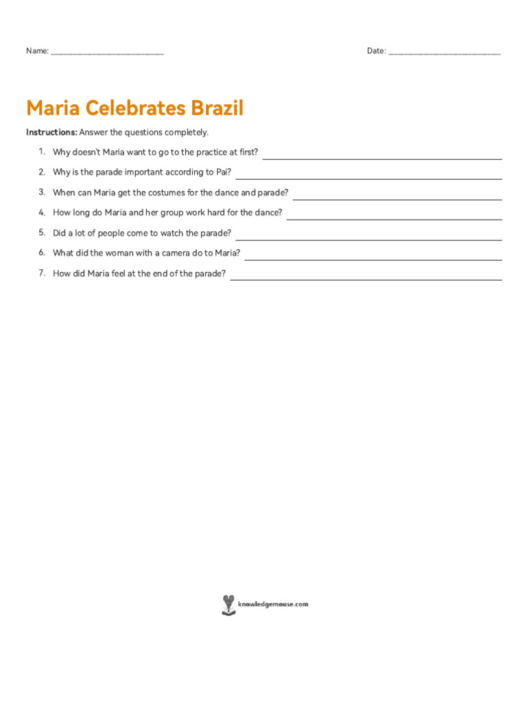 Maria Celebrates Brazil Quiz Sheet - Knowledge Mouse | PDF