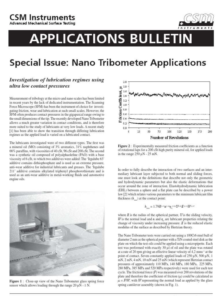 Applications Bulletin: Special Issue: Nano Tribometer Applications ...