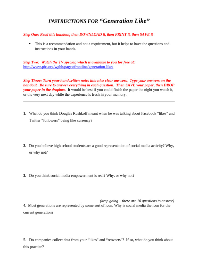 Generation Like Frontline Analysis Paper Instructions - Snell | PDF