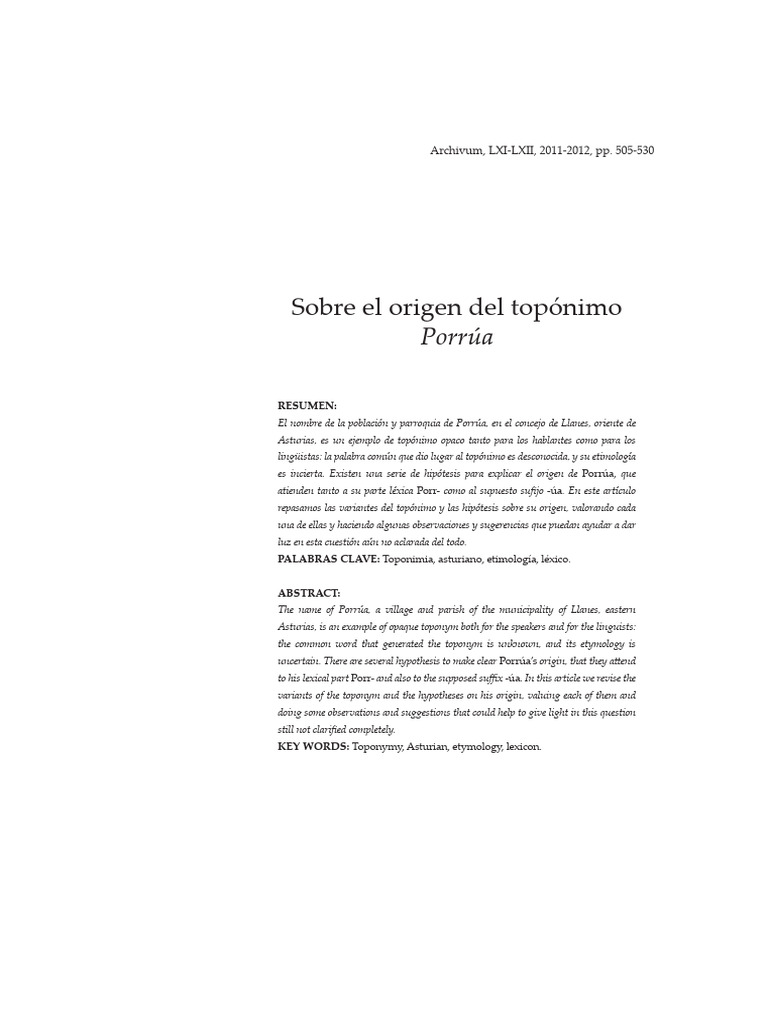 Origen del Topónimo Porrúa en Asturias | PDF | País Vasco (Gran Región ...