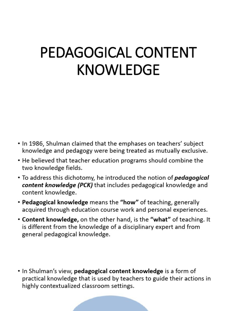 Understanding Pedagogical Content Knowledge | PDF | Pedagogy | Knowledge