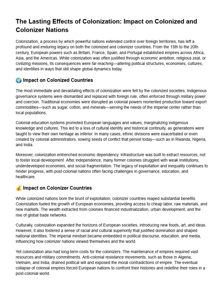 The Lasting Effects of Colonization_ Impact on Colonized and Colonizer ...