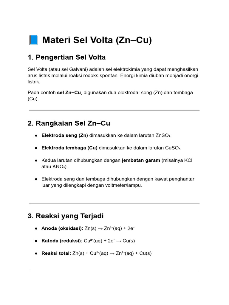 ? Materi Sel Volta (Zn-Cu) | PDF