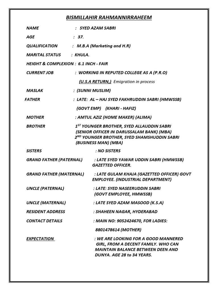 Azam Sir BIO DATA Shaheen Nagar Adress | PDF