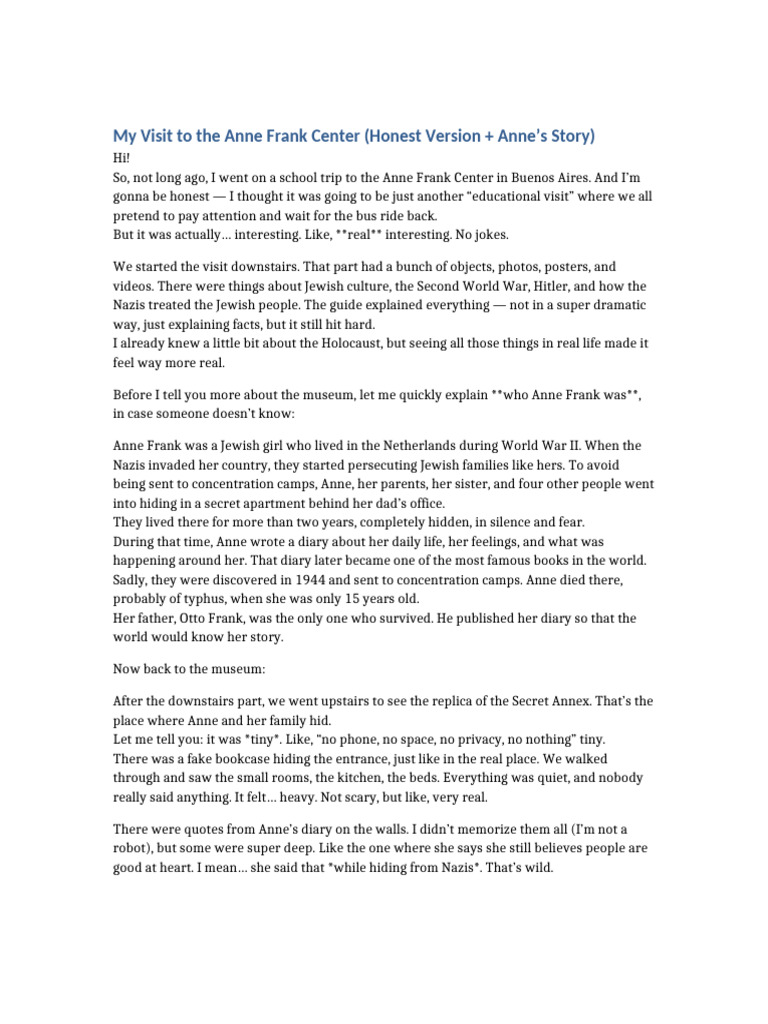 Anne Frank Center Visit Script | PDF | Anne Frank