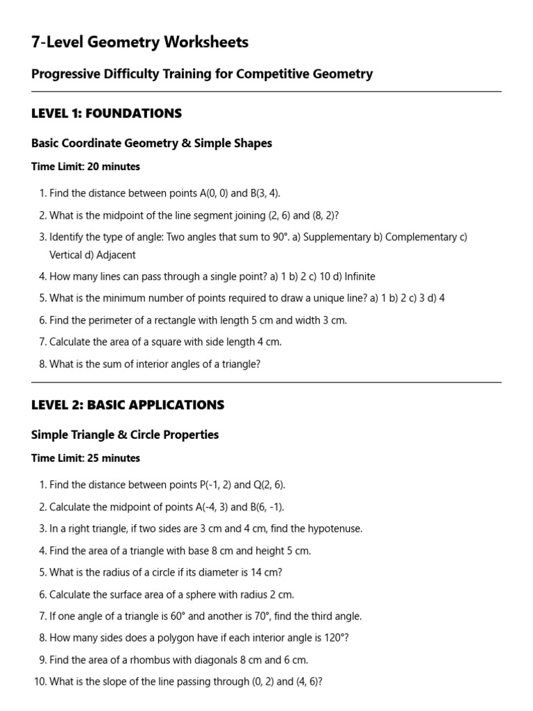 7-Level Geometry Worksheets - Progressive Difficulty | PDF | Triangle ...