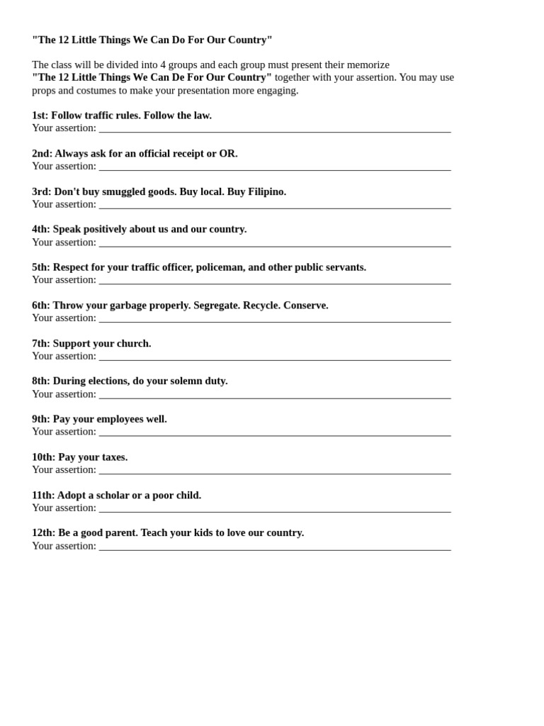The 12 Little Things We Can Do For Our Country | PDF
