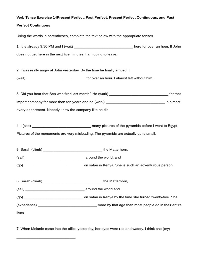 Verb Tense Practice Exercise | PDF