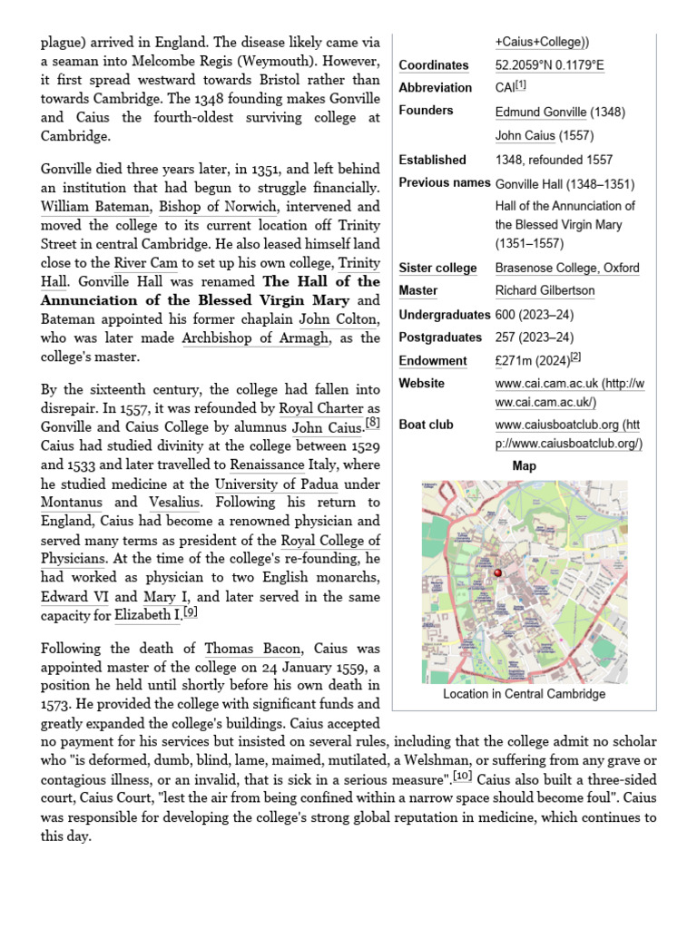 Gonville and Caius College, Cambridge - Wikipedia | PDF