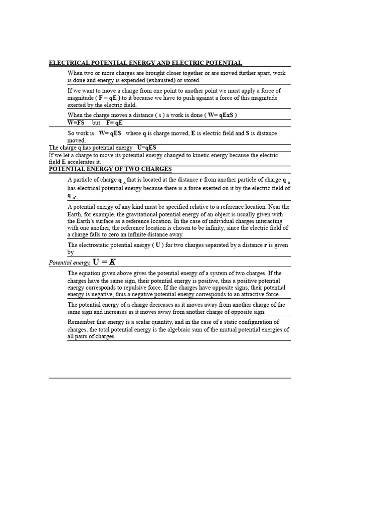 Electrical Potential Energy and Electric Potential | PDF