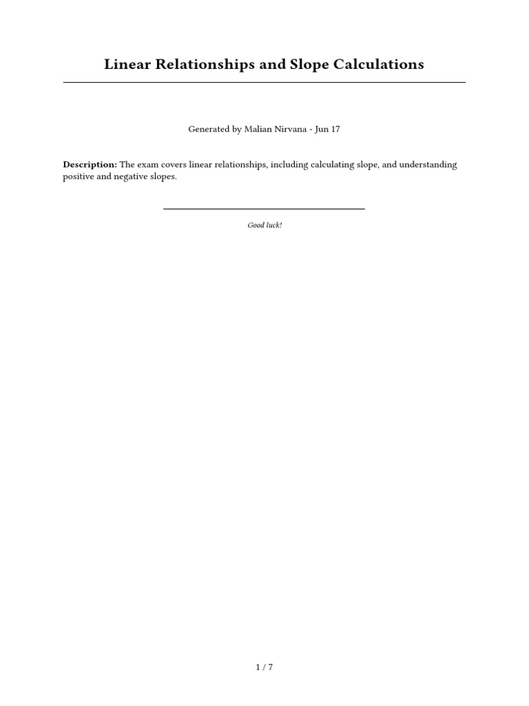 Linear Relationships and Slope Calculations | PDF | Slope | Equations