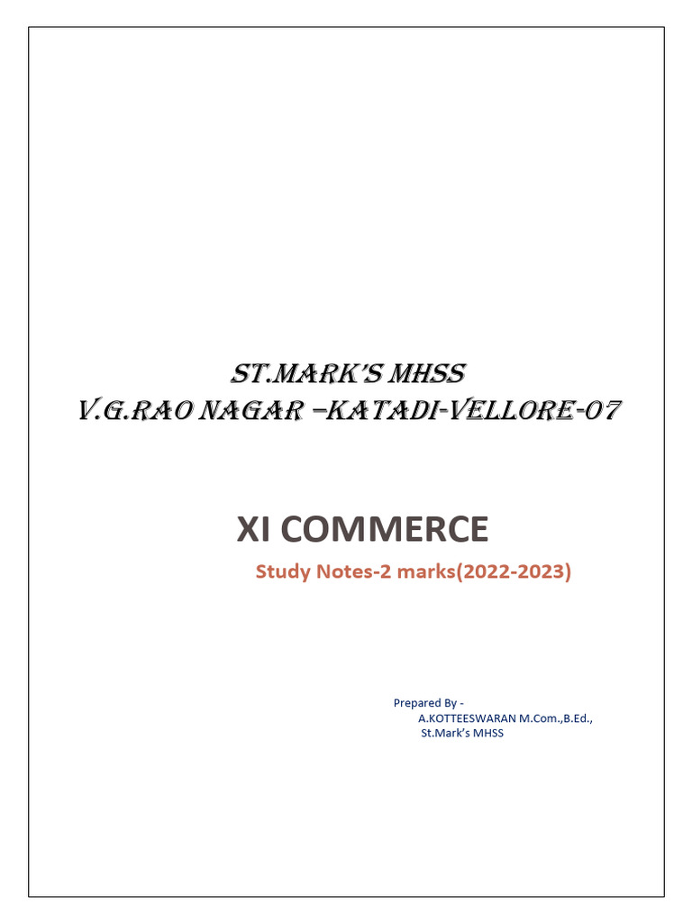 11th Commerce EM 2 Marks Study Materials English Medium PDF Download ...