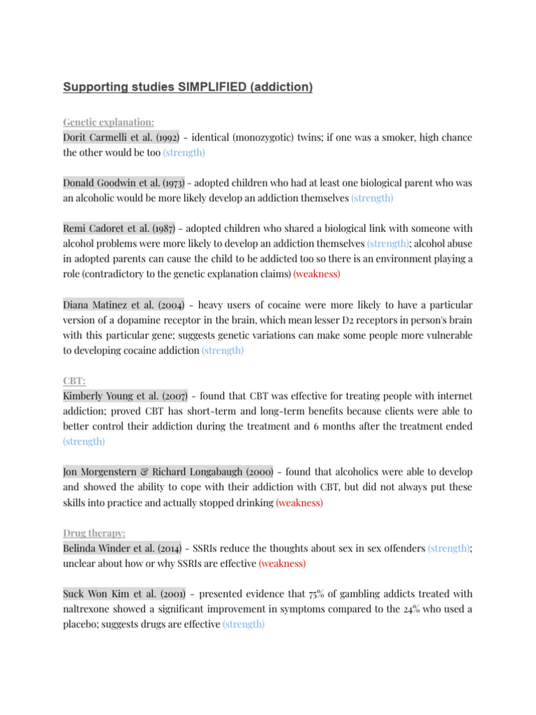 ADDICTION Simplified Supporting Studies | PDF