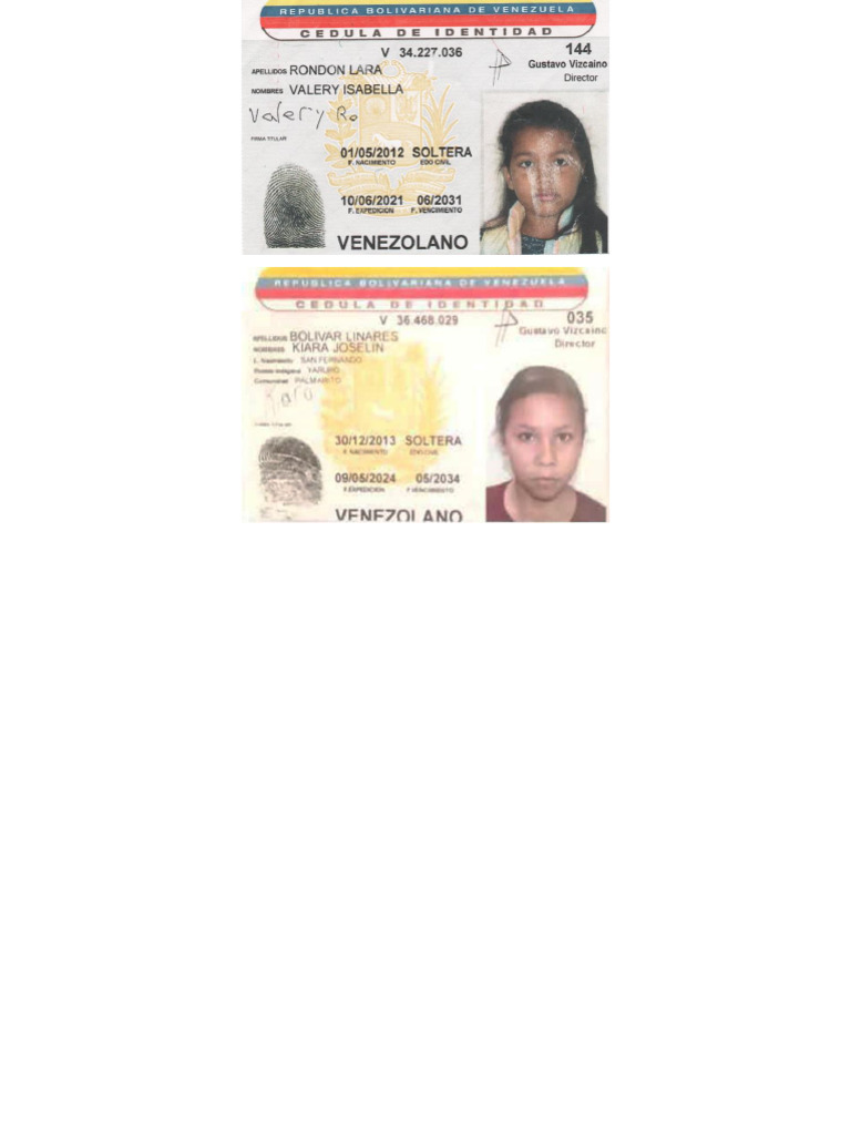 Cedulas Kiara y Valeria | PDF