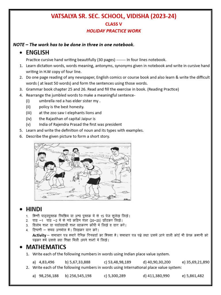 5 Holiday Practice Work | PDF | Linguistics