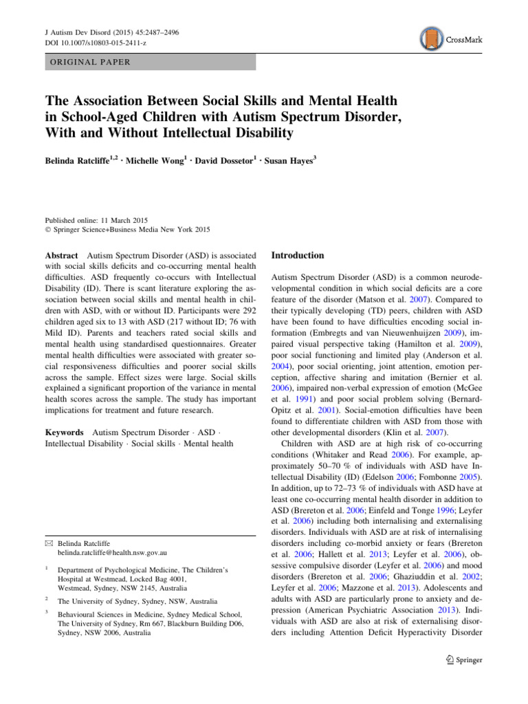 The Association Between Social Skills and Mental Health in School-Aged ...