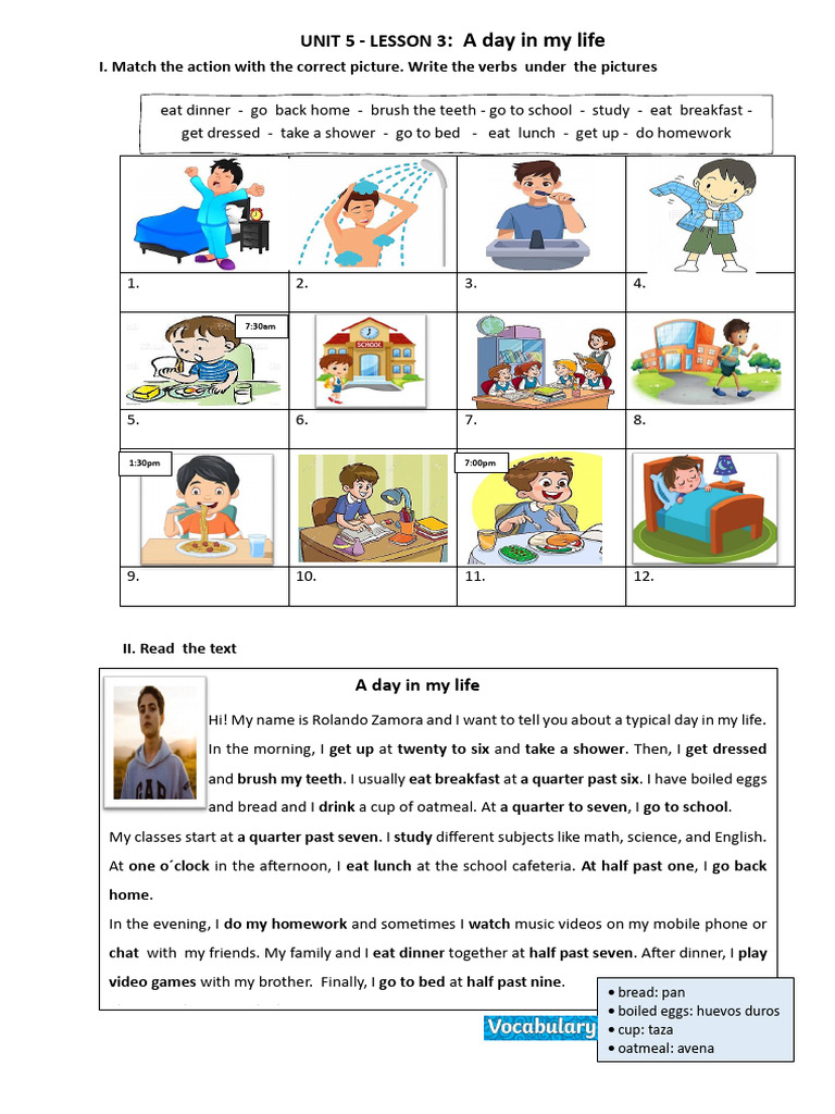 U5 WORKSHEEET 3 A Day in My Life Worksheet | PDF | Chess Openings | Chess