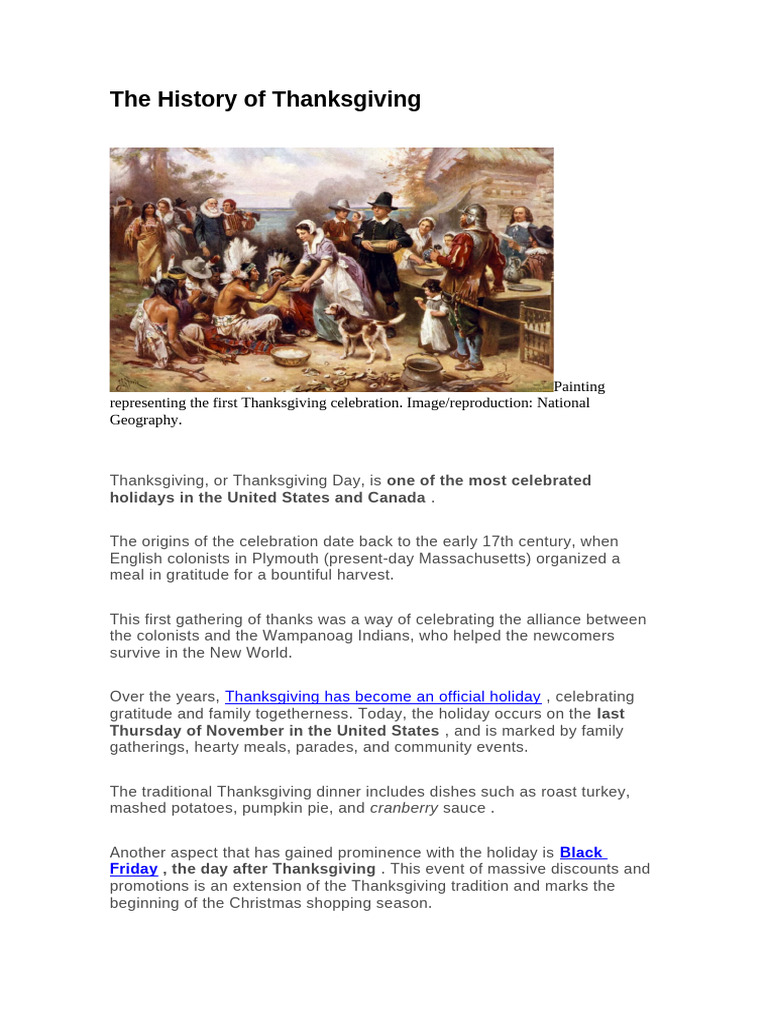 History and Origins of Thanksgiving | PDF