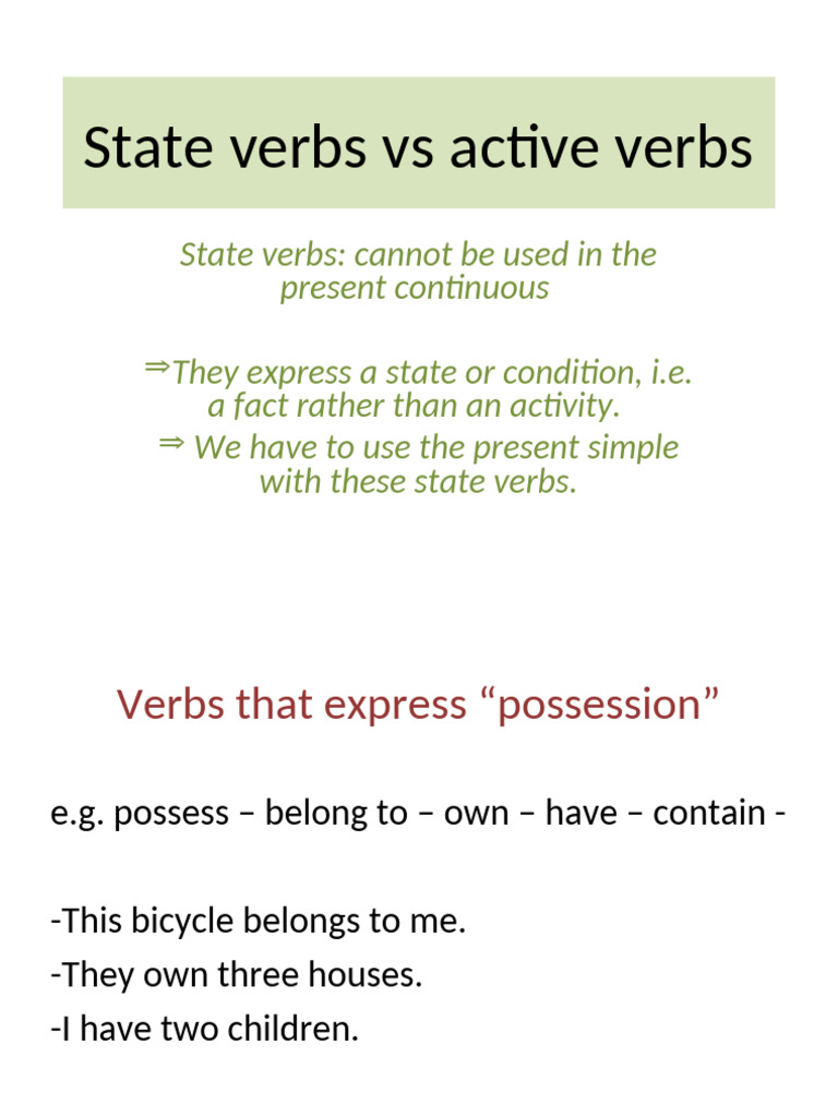 State Verbs Vs Active Verbs4 | PDF