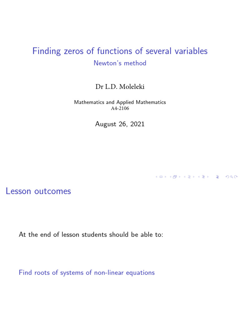 Lecture Slides - Newton's Method For Systems of Non-Linear Equations ...