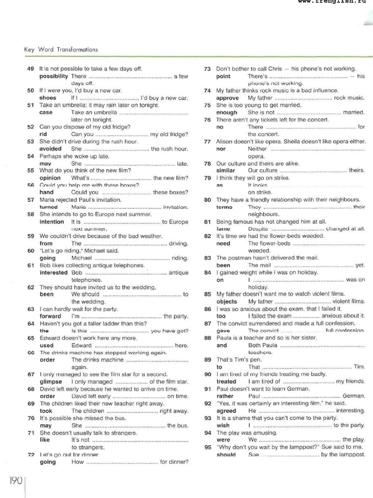 Miss FCE Key Word Transf Mixed 1 - Part 2 | PDF