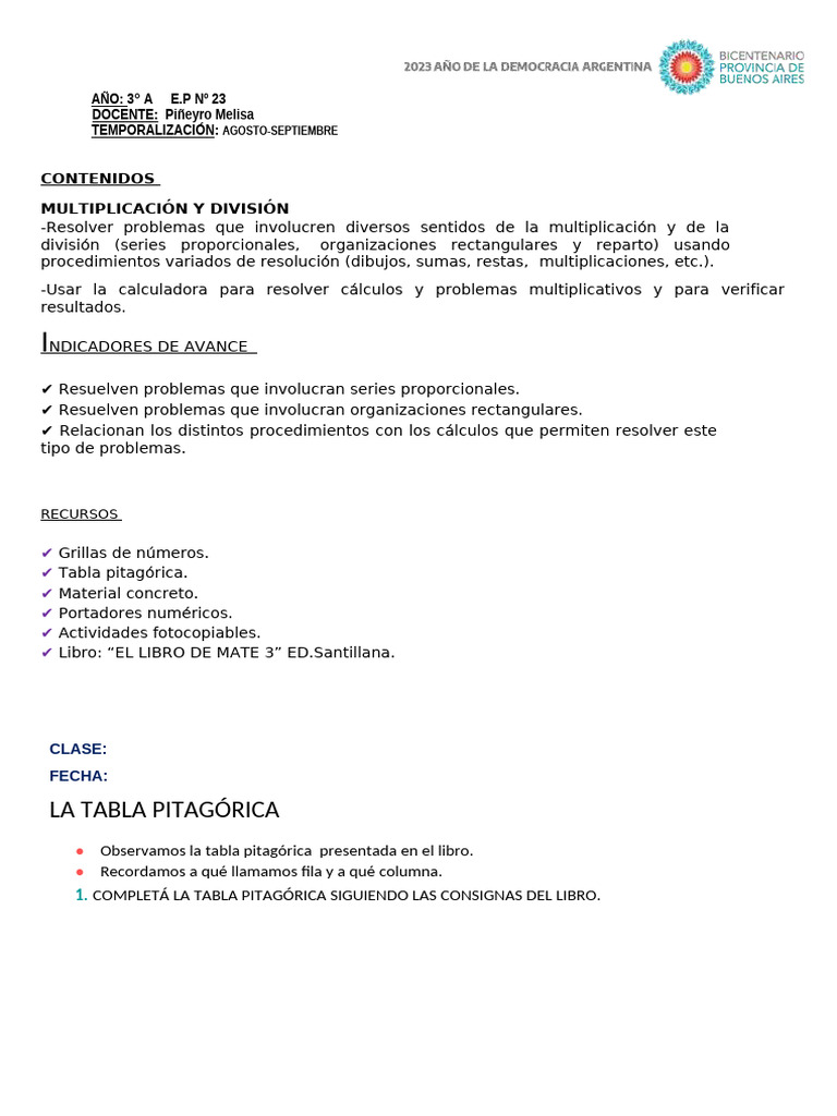 Multiplicación y División en 3° E.P. | PDF | División (Matemáticas ...