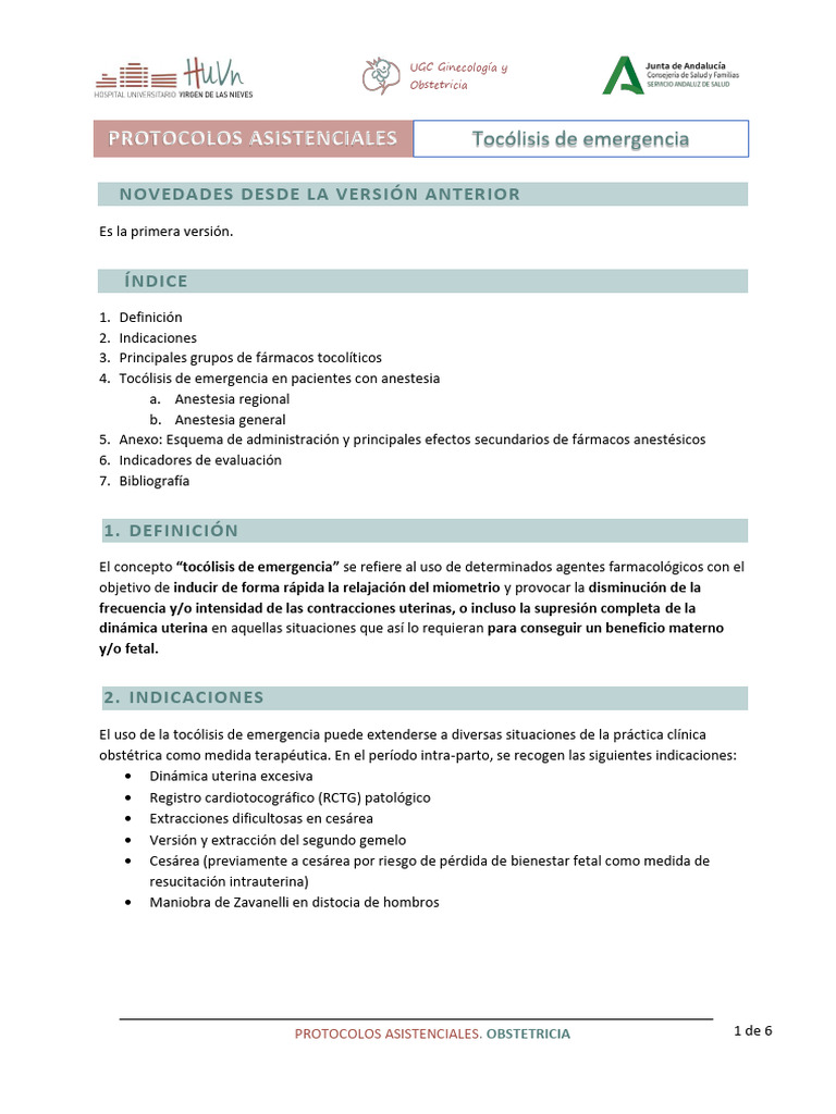 Protocolo de Tocólisis de Emergencia | PDF | Anestesia | Medicina